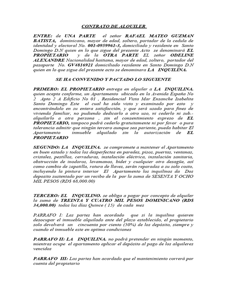 Rashell 1 Contrato | PDF | Apartamento | Desalojo