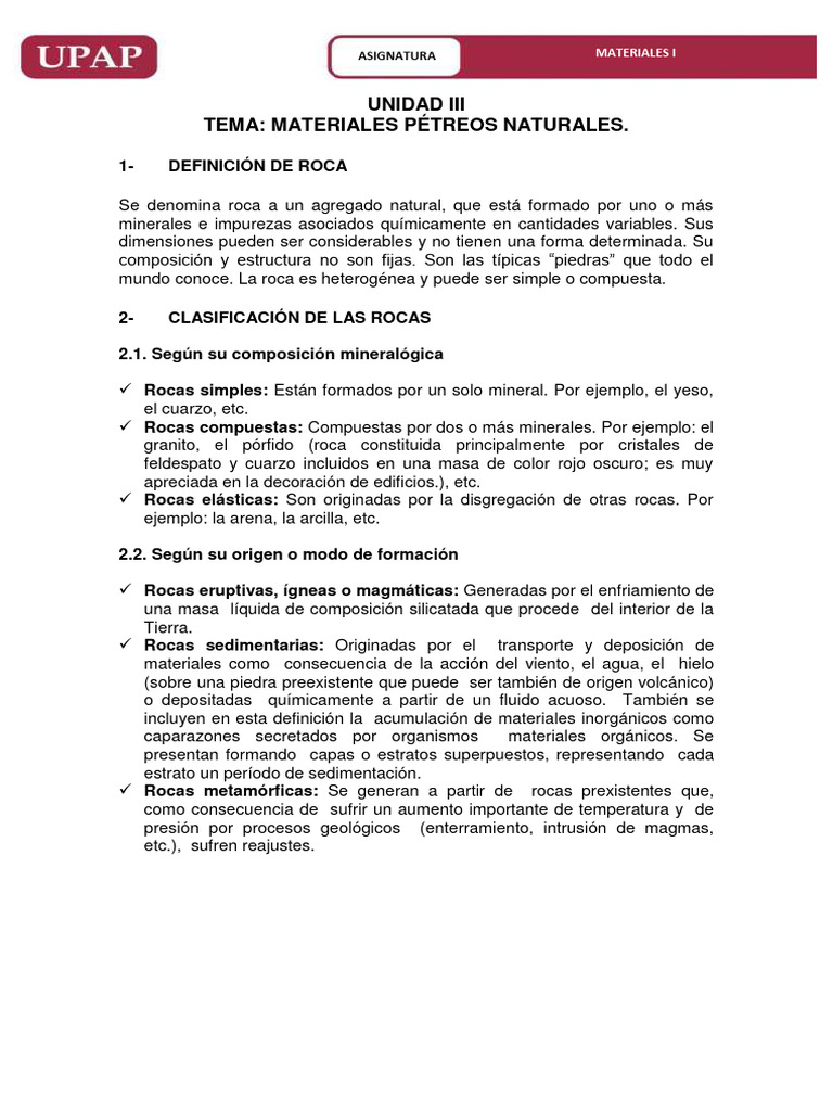Material Complementario - Unidad III | PDF | Roca (geología) | Arcilla