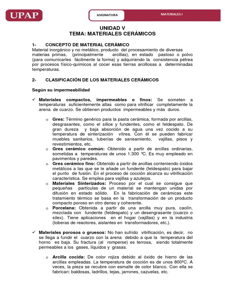 Material complementario - Unidad V | PDF | Cerámica | Materiales