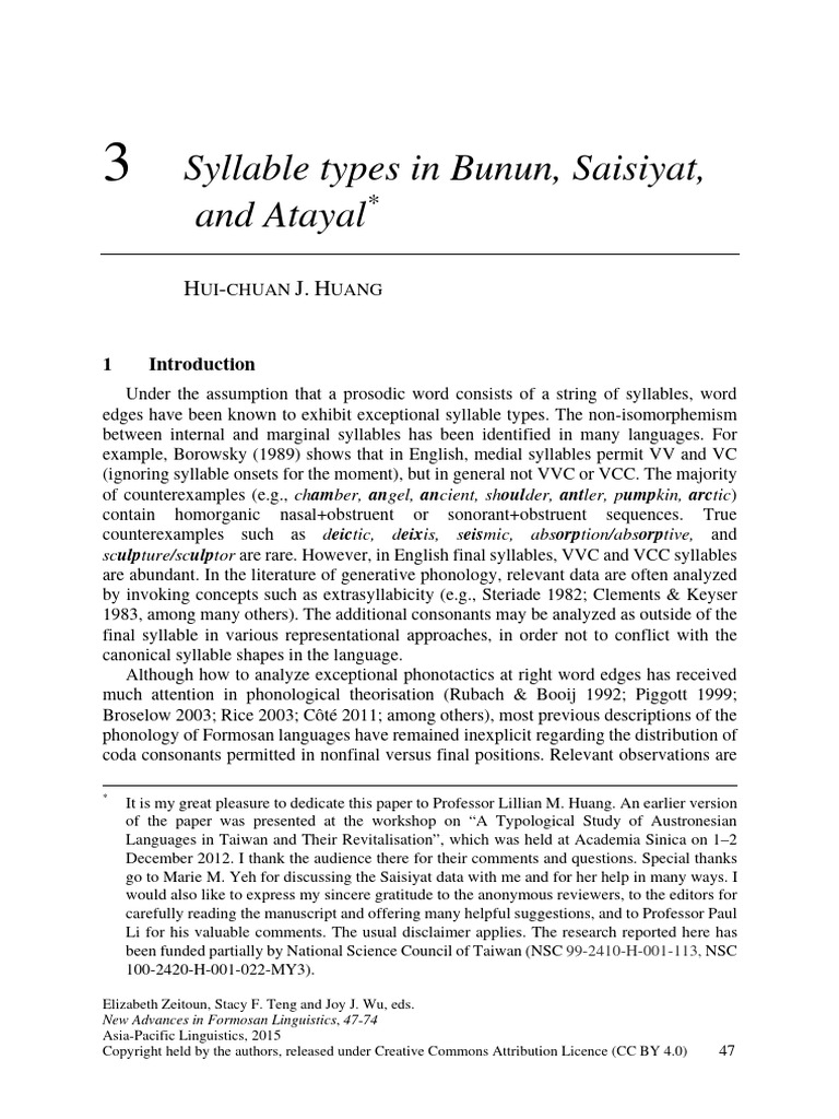 Huang Hui Chuan J 2015b Syllable Types I | PDF | Syllable | Consonant