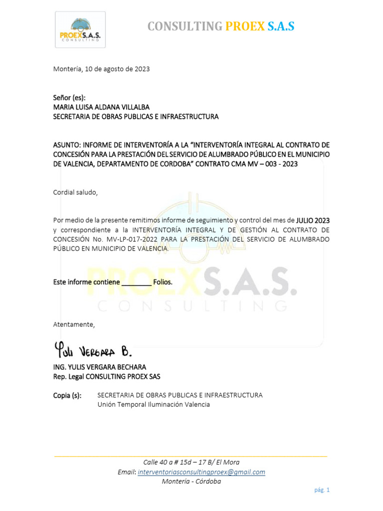 Informe de Interventoría - Julio 2023 - Valencia | PDF | Ingenieria ...