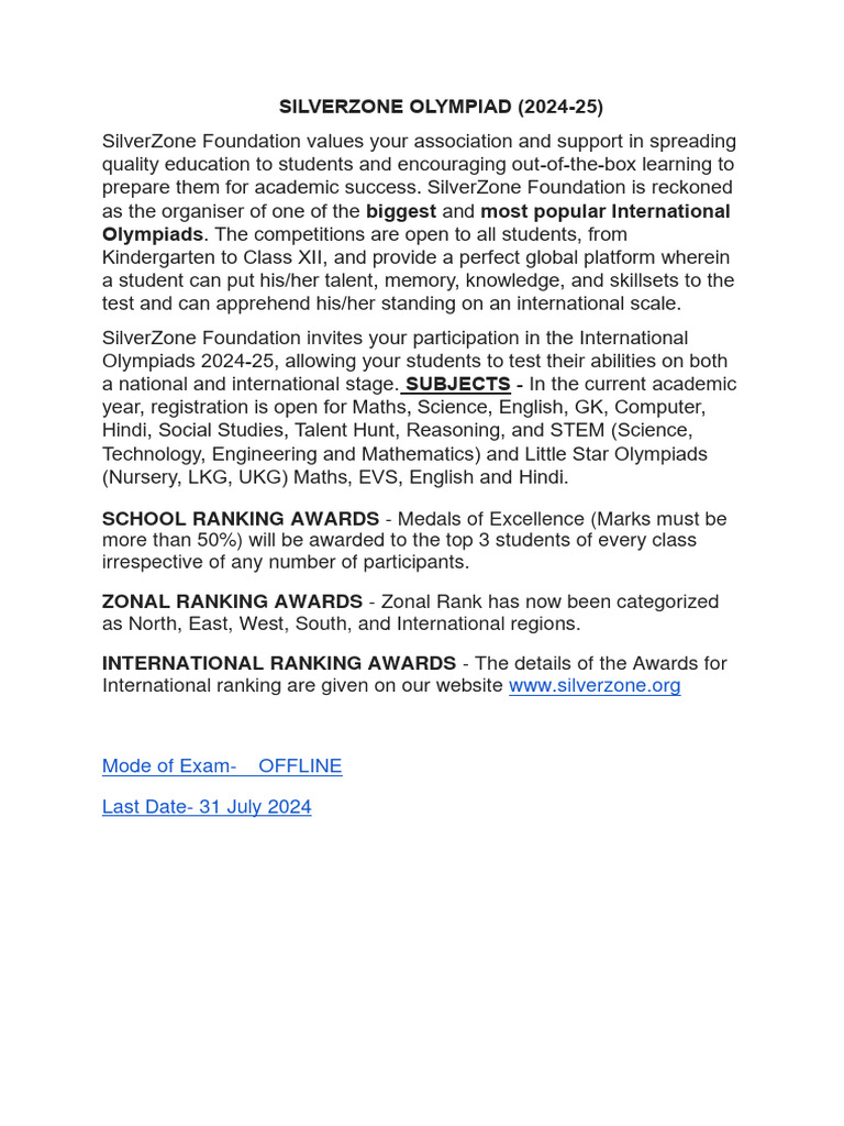 Silverzone 2024-25 Parent Circular | PDF