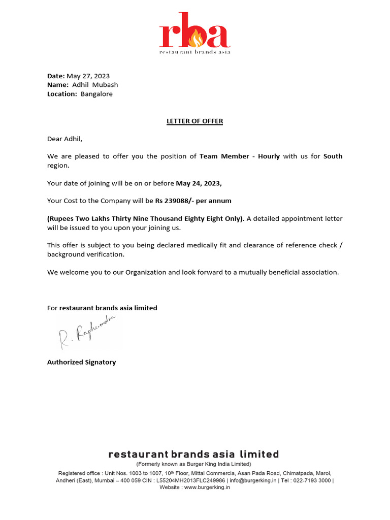 Offerletter Burgerking Applicationid 49478 190520904pm 27 5 2023 19 4 ...