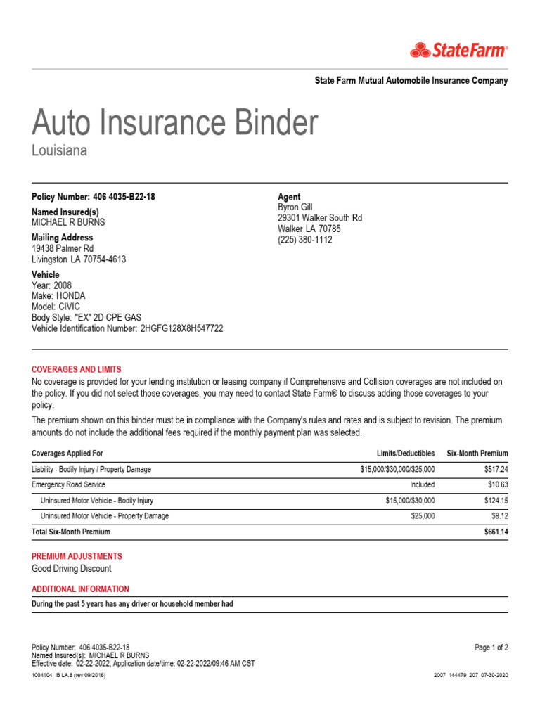Auto Binder and ID Cards | Download Free PDF | Vehicle Insurance ...