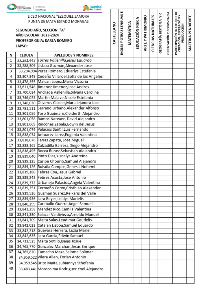 YAMILE Nominas de Segundo 2023-2024 | PDF