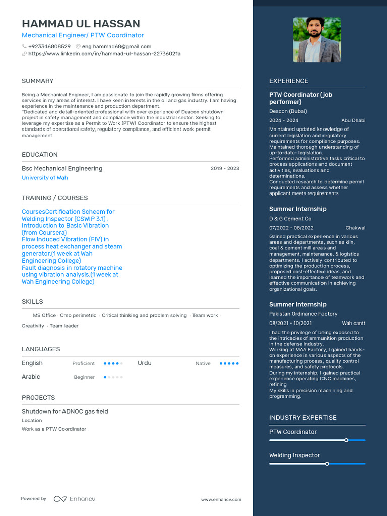 Hammad Ul Hassan Resume | PDF | Engineering | Mechanical Engineering