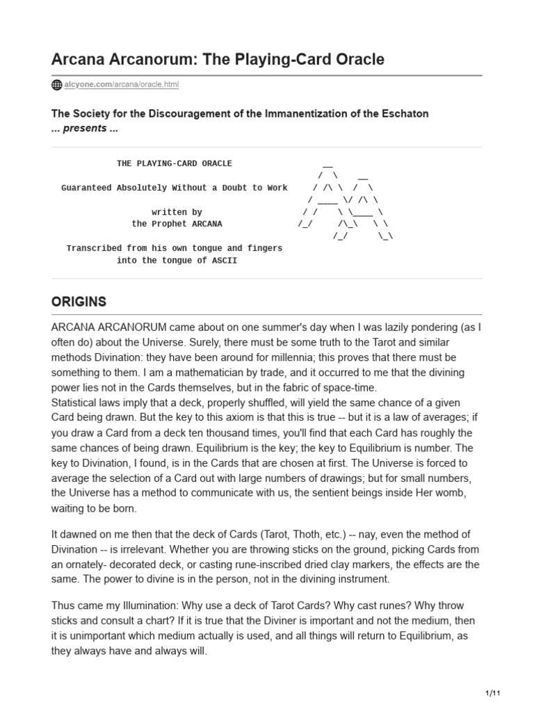 Arcana Arcanorum The Playing-Card Oracle | PDF | Playing Cards | Divination