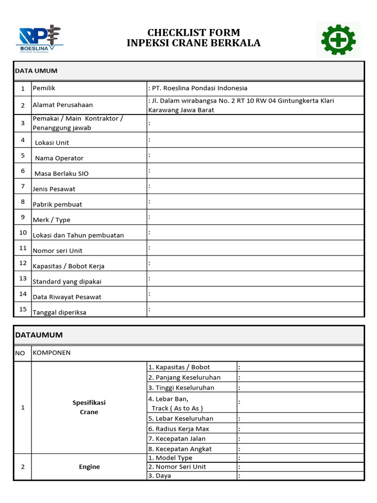 Checklist Crane Rpi | PDF