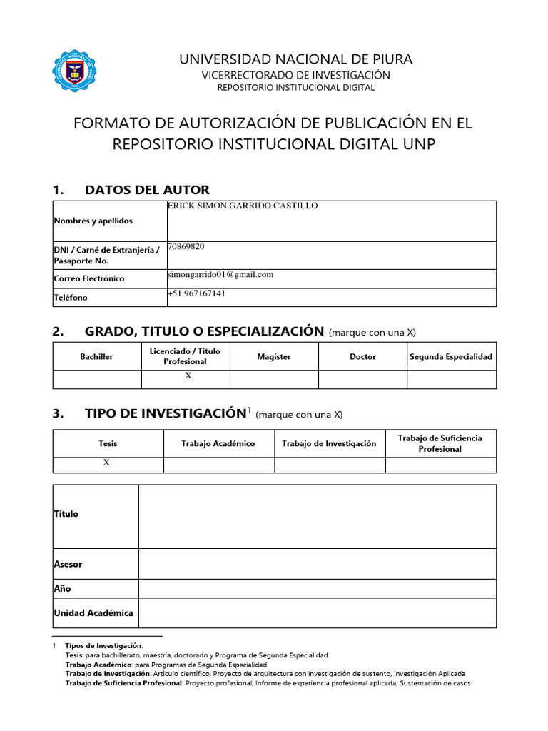 Nueva Licencia para Publicación en El Repositorio | PDF