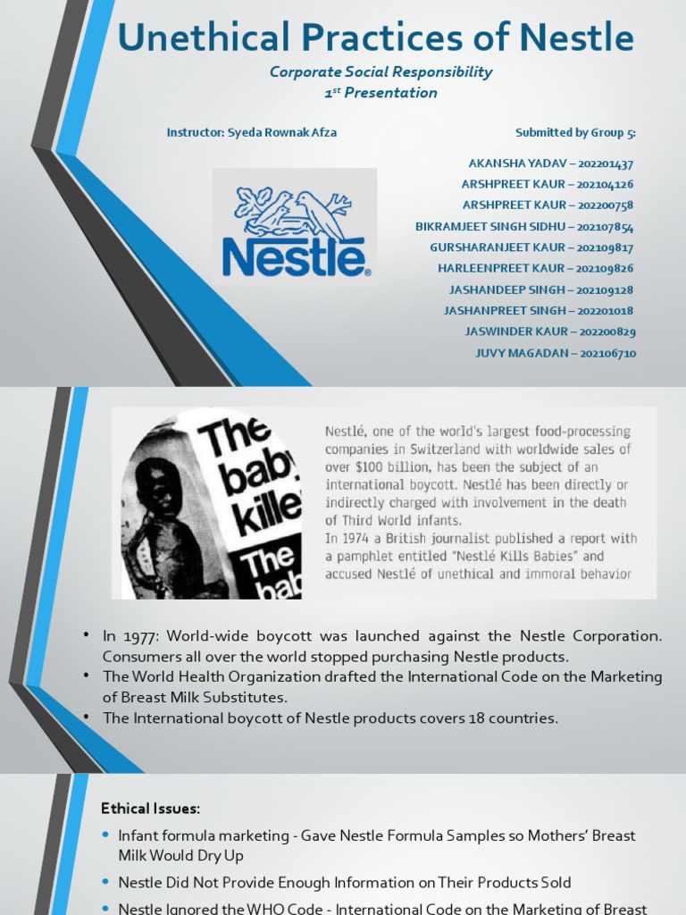 Unethical Practices of Nestle | PDF | Infant Formula | Breastfeeding