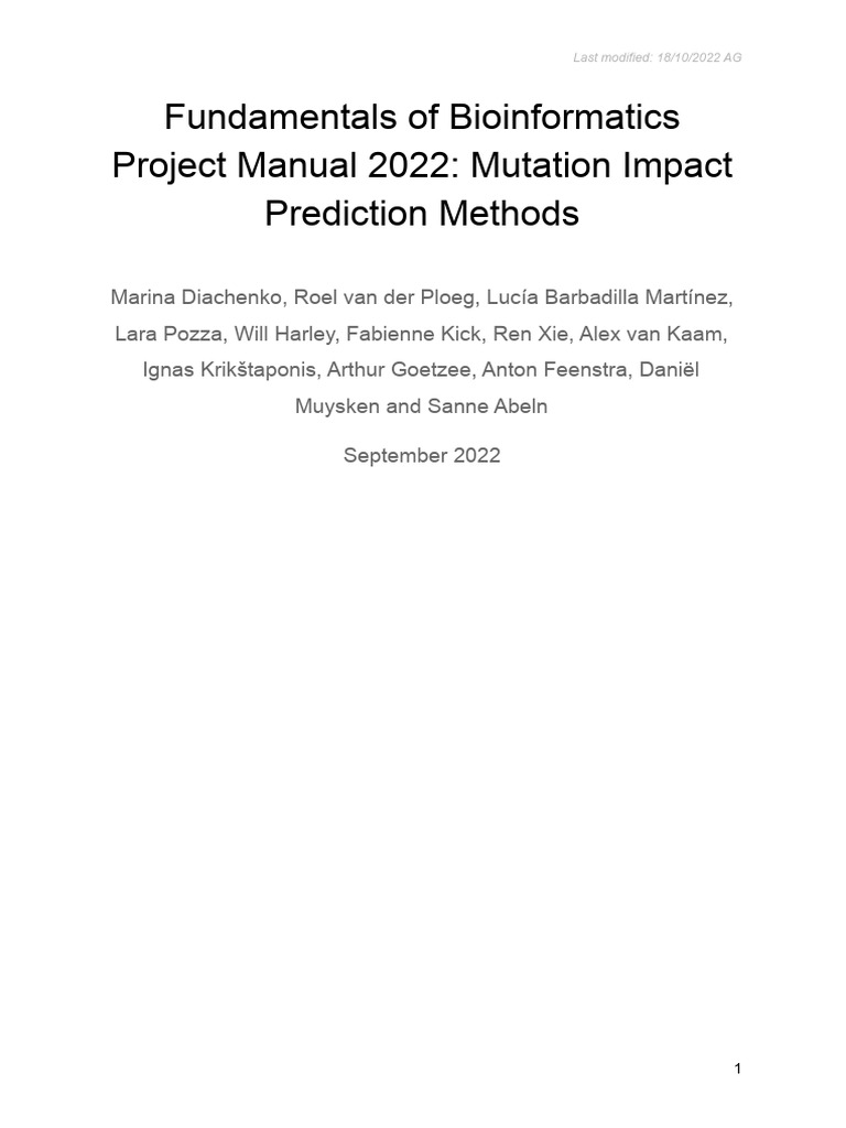 Fundamentals of Bioinformatics Project Manual 2022 | PDF | Receiver Operating Characteristic ...