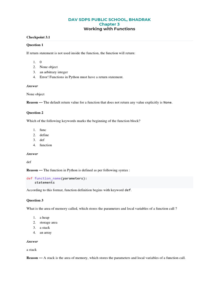 Python Function Basics Quiz | PDF | Parameter (Computer Programming) | Scope (Computer Science)