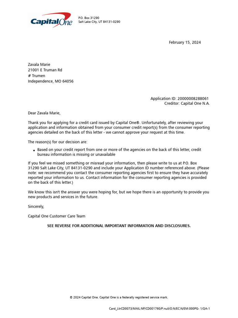 Adverse_Action_Letter | Download Free PDF | Credit History | Credit Bureau