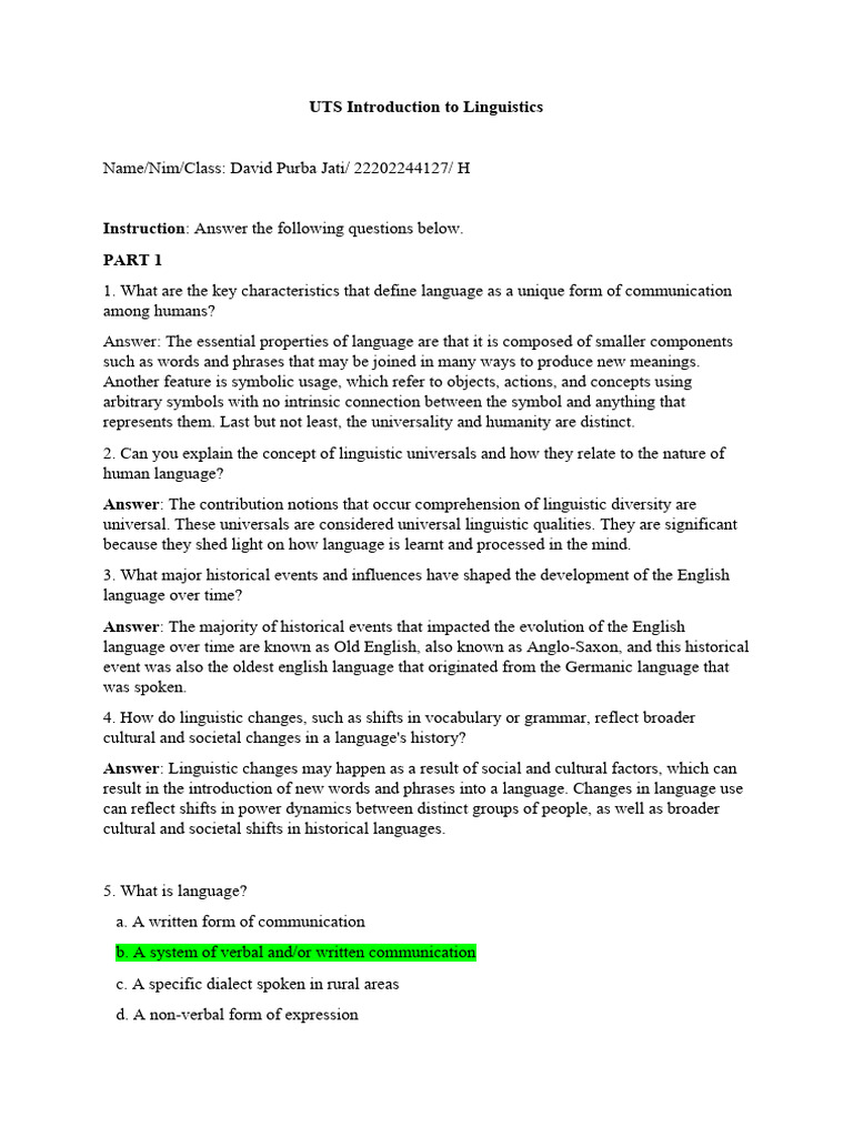 David Purba Jati - Introduction To Linguistic Mid-Term | PDF | Vowel ...