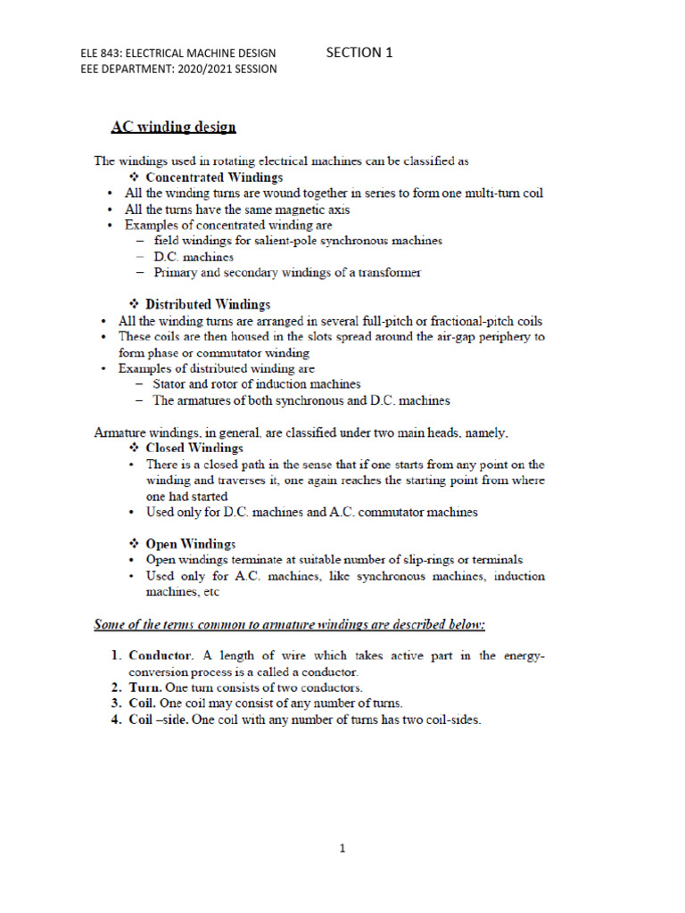SECTION_1 AC WINDINGS DESIGN | PDF | Inductor | Phase (Waves)