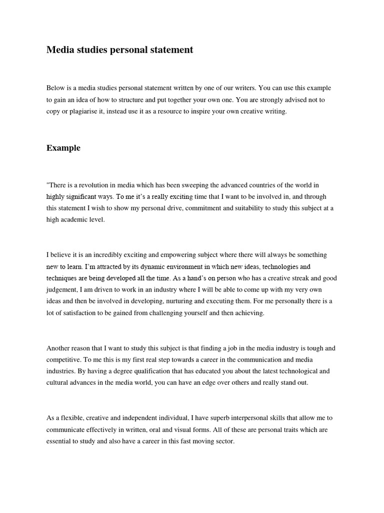 Media Studies Personal Statement | PDF | Experience | Human Communication
