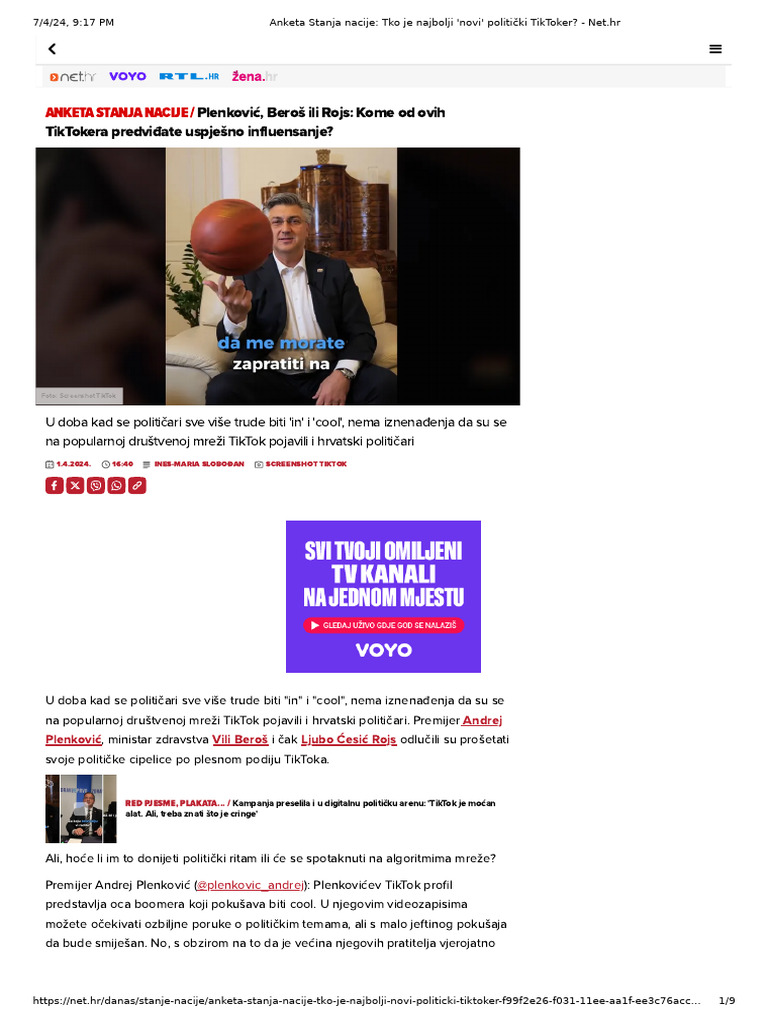 Anketa Stanja Nacije - Tko Je Najbolji 'Novi' Politički TikToker - Net - HR | PDF
