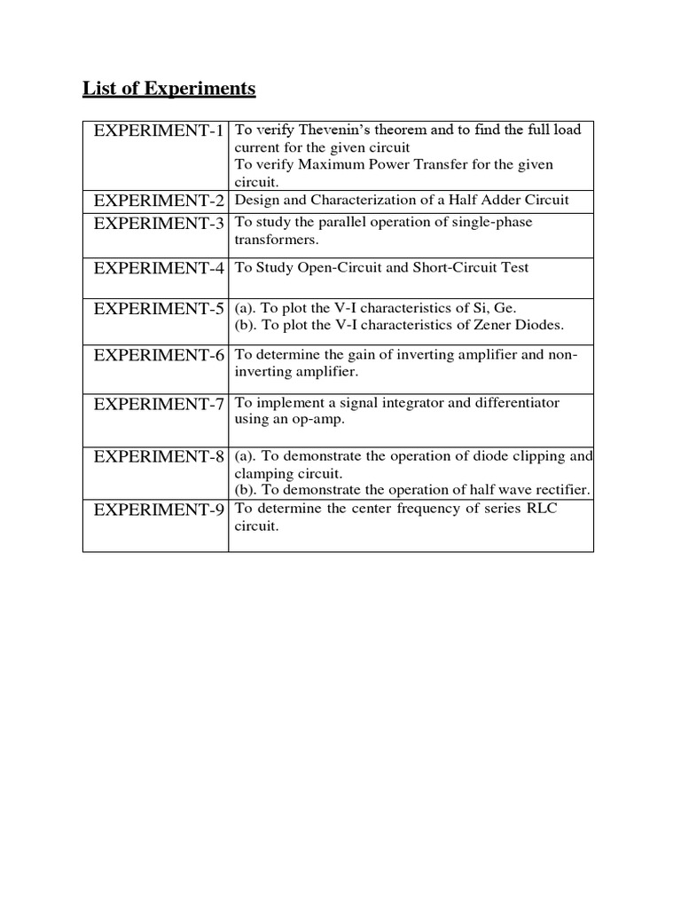 Experiment List | PDF