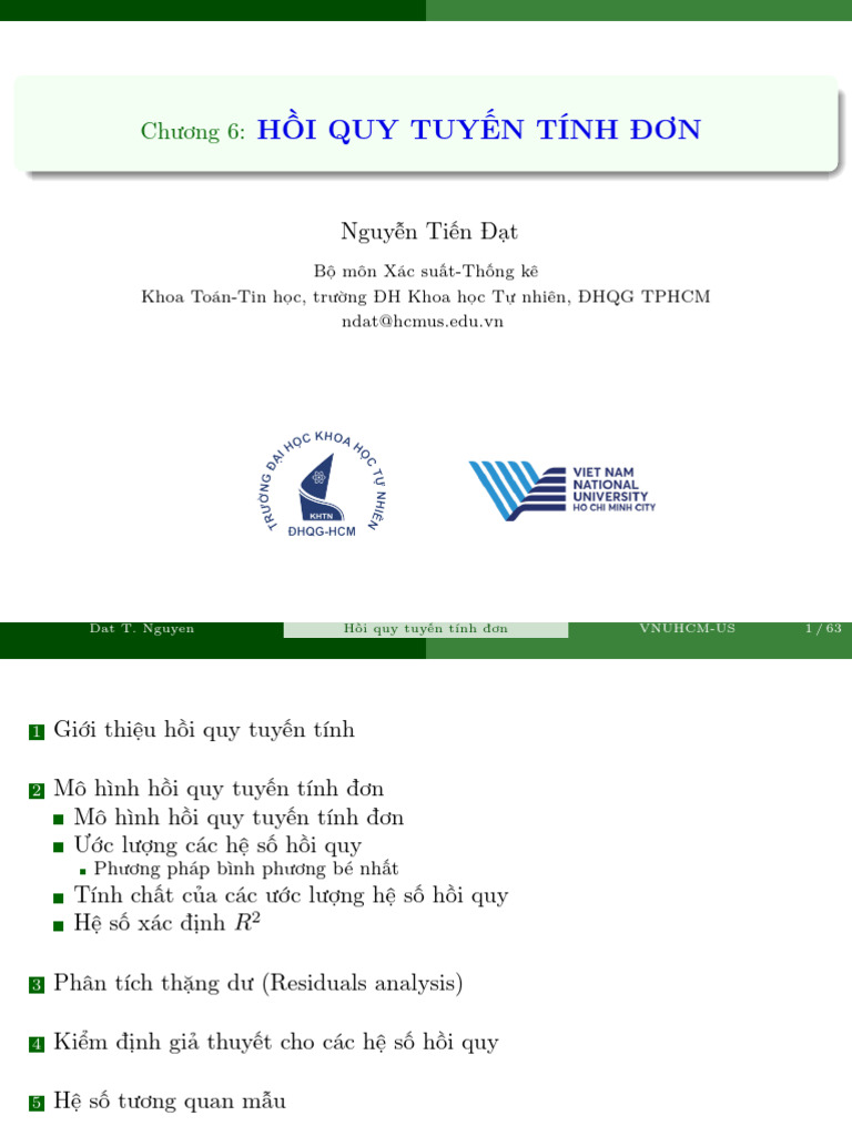 XSTK-6-Chương6-Hồi Quy Tuyến Tính Đơn | PDF