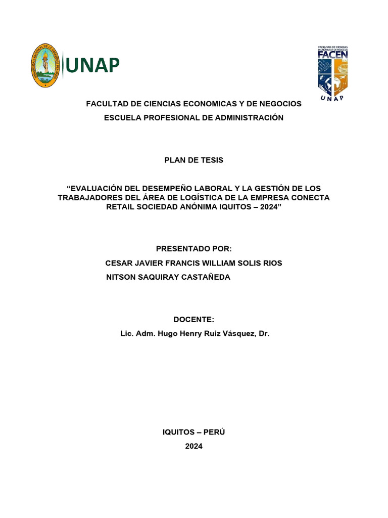 Plan de Tesis Grupal UNAP 2024 | PDF | Gestión de recursos humanos ...