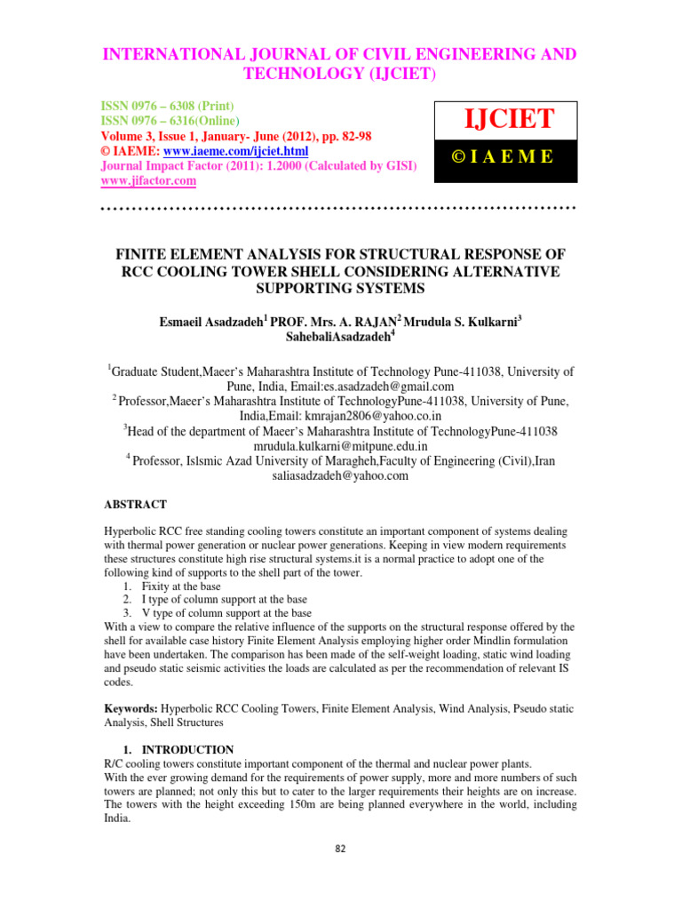 Finite Element Analysis For Structural Response of RCC Cooling Tower ...