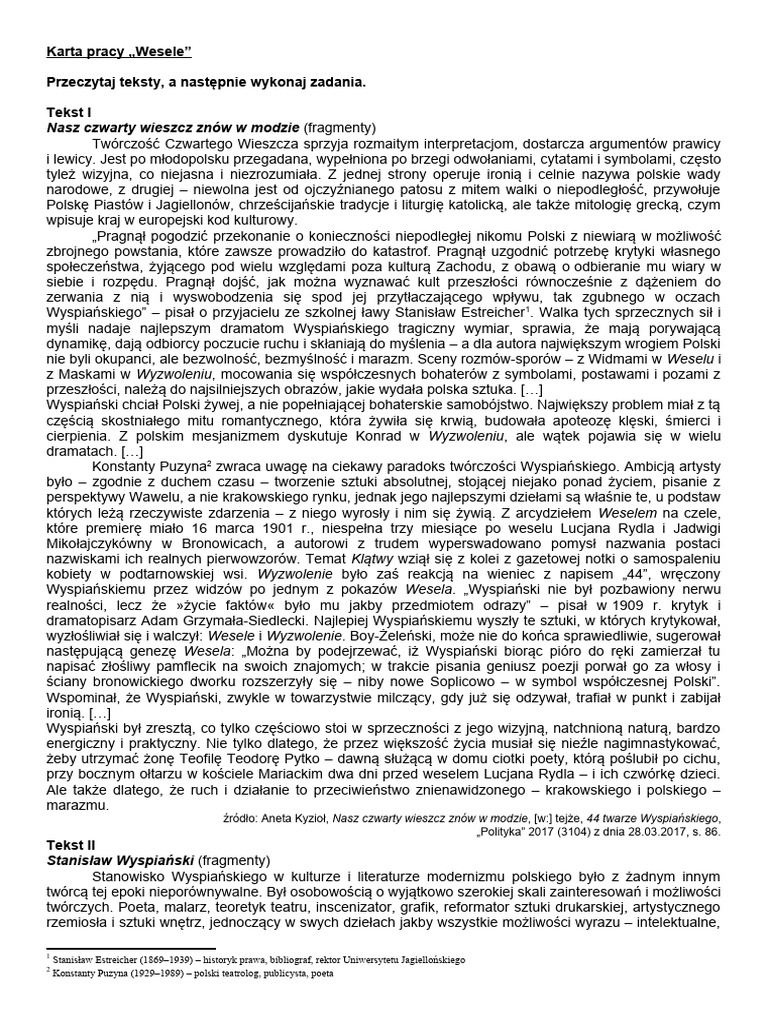 Wyspiański Praca Z Tekstem | PDF