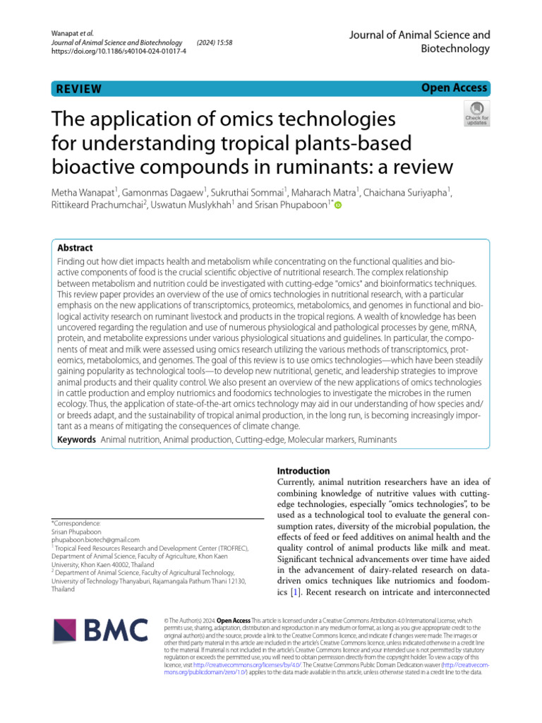 Omics Technology in Animal Sciences | PDF | Metabolomics | Ruminant