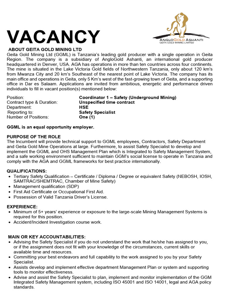 Advert-Coordinator-1-Safety-UG-Jobs-July-2024 | PDF | Occupational ...