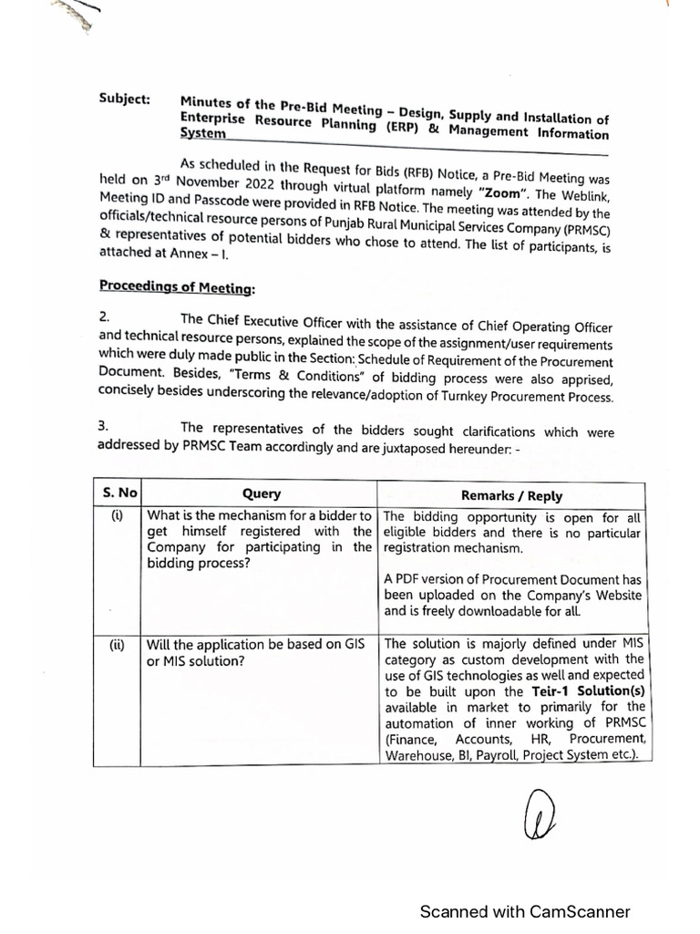 Minutes of Pre-Bid Meeting of MIS & ERP | PDF Minutes of Pre-Bid Meeting of MIS & ERP | PDF