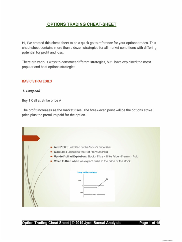 Options Trading Cheat-Sheet Author Jyoti Bansal Analysis | PDF