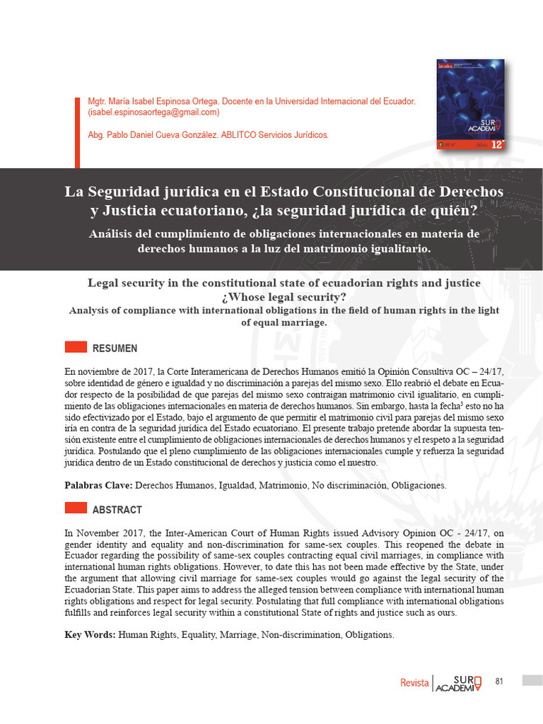 La Seguridad jurídica en el Estado Constitucional de Derechos y ...