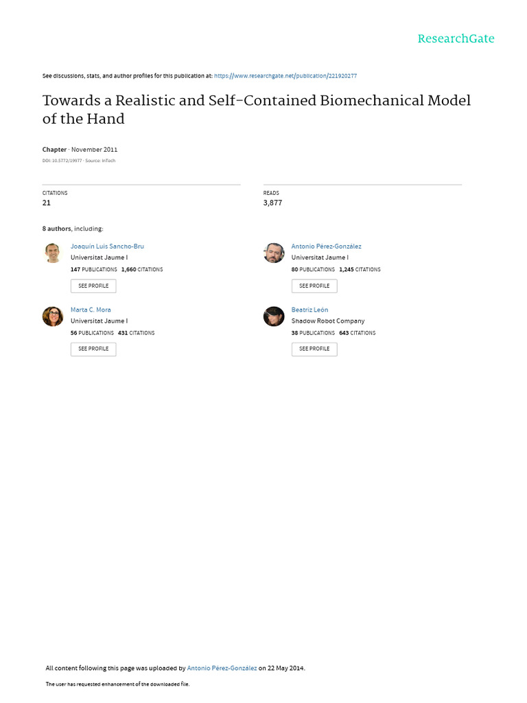 Towards A Realistic and Self-Contained Biomechanical Model of The Hand ...