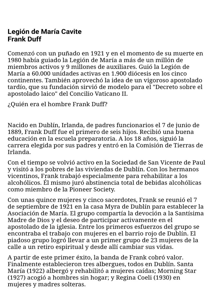 Legión de María Cavite, Frank Duff | PDF | Historia