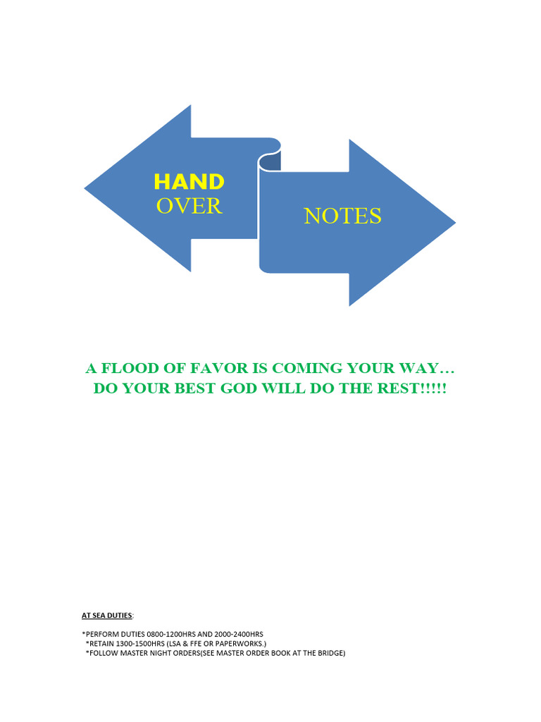 Hand Over Notes | PDF | Ships | Water Transport