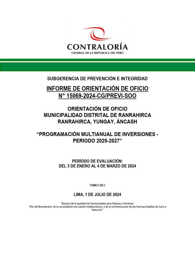 Informe PMI 2025-2027 Ranrahirca | PDF | Presupuesto | Planificación