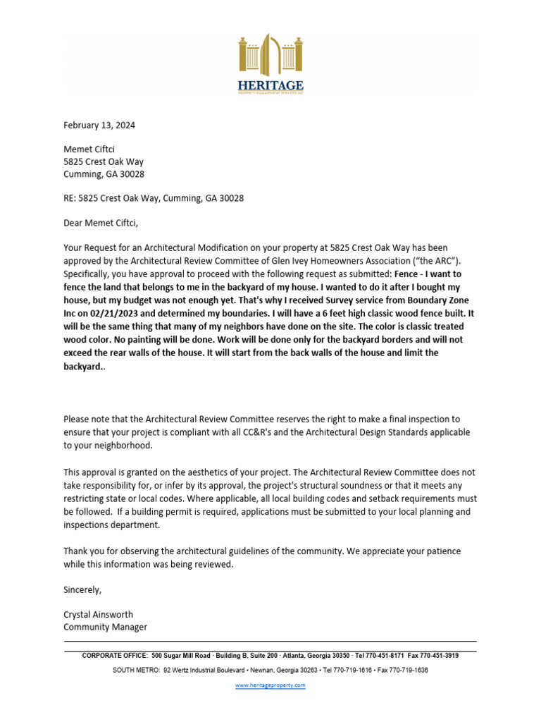 Architectural Modification Approval Letter | PDF