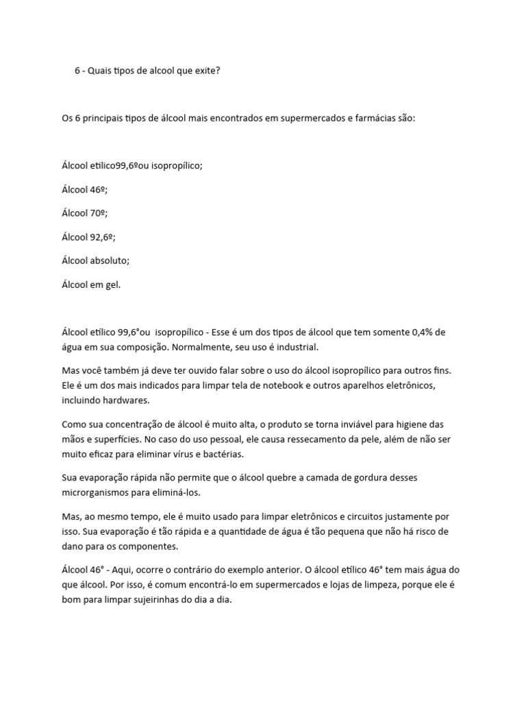 Tipos de Álcool e Suas Aplicações | PDF | Etanol | Química