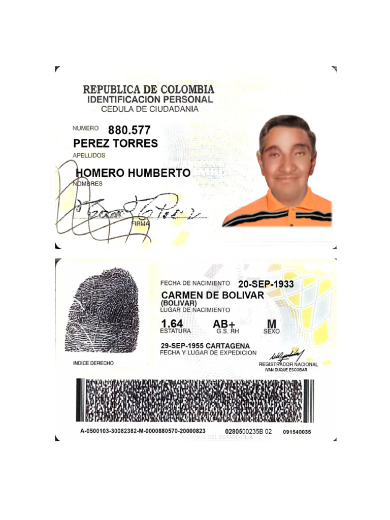 C. Cedula SR Homero Humberto | PDF