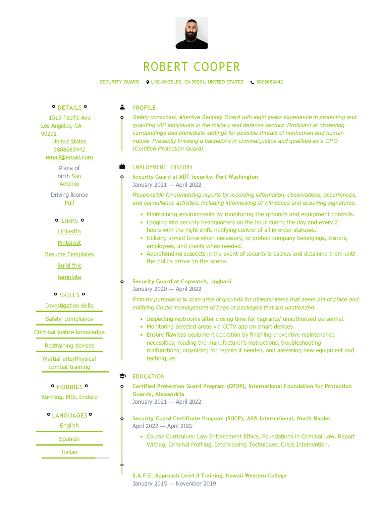 New York Security Guard Resume Template | PDF | Security Guard | Closed ...