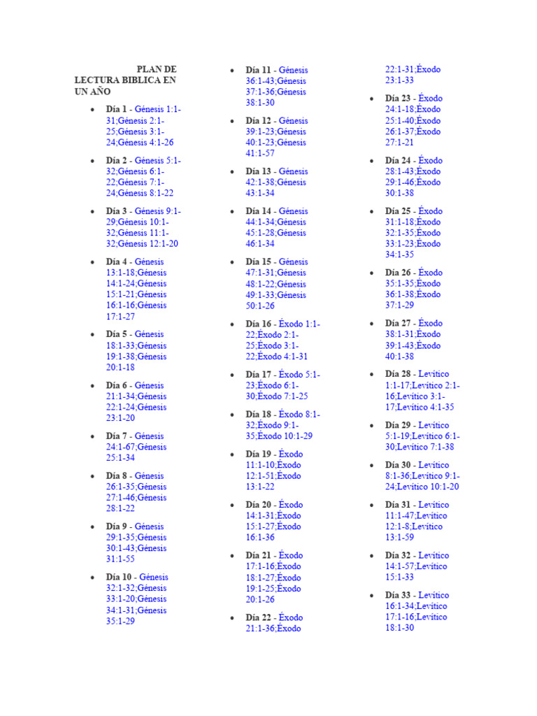 Plan de Lectura Biblica en Un Año | PDF | Libros del Antiguo Testamento ...