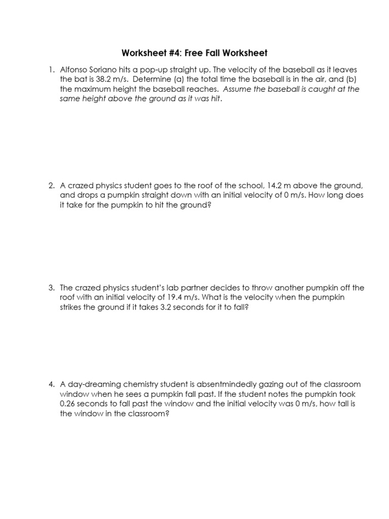 Motion - Free Fall Worksheet 4 | PDF | Science & Mathematics ...