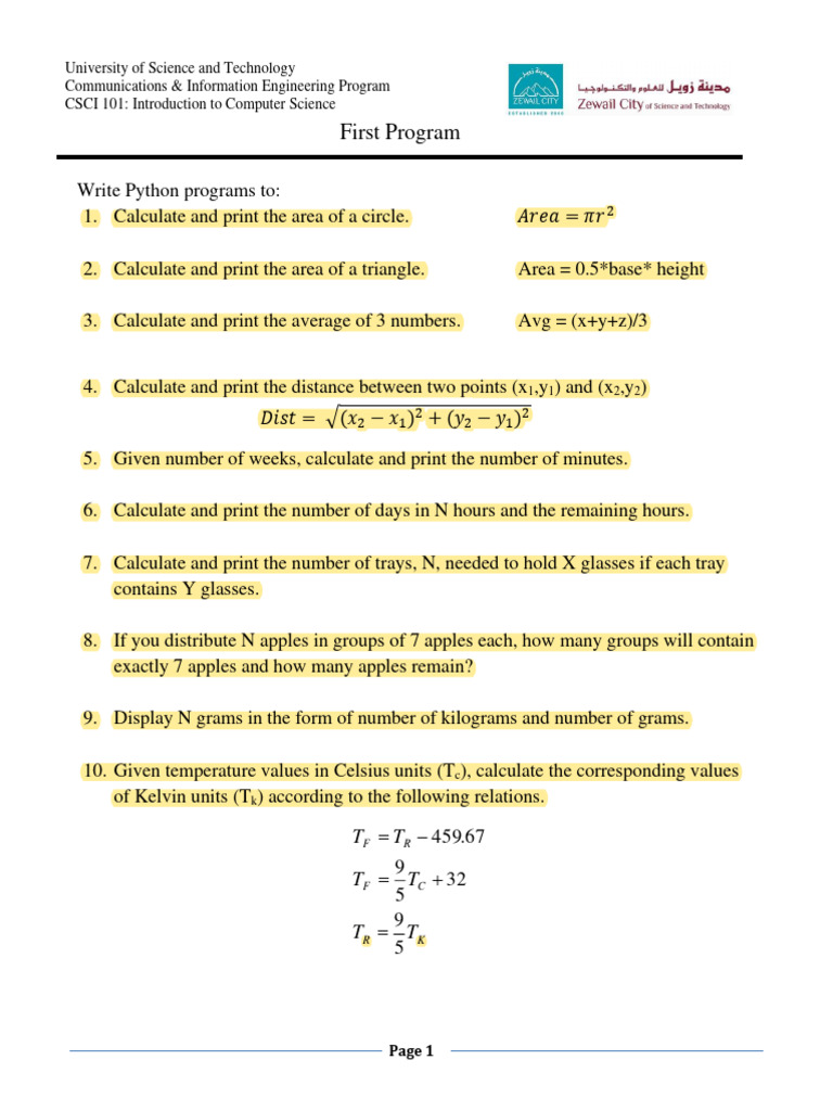 CSCI101 Lab01 FirstProgram | PDF | Metrology