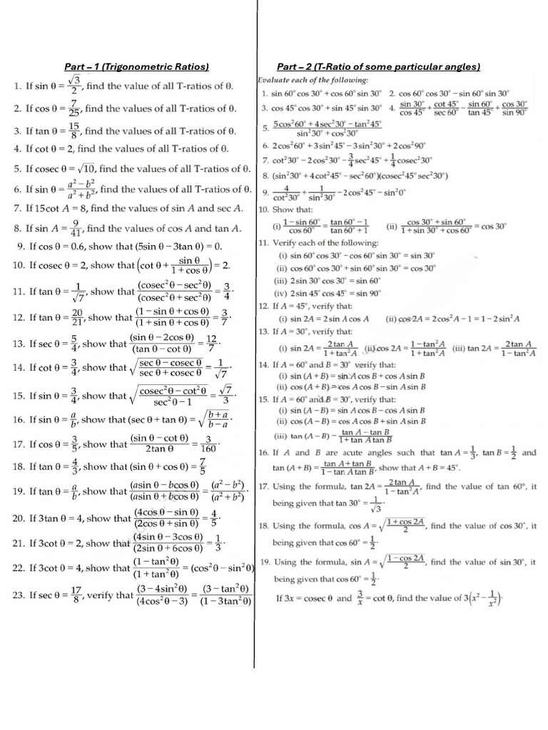 Trigonometry (Assignment - 1) | PDF | Teaching Methods & Materials