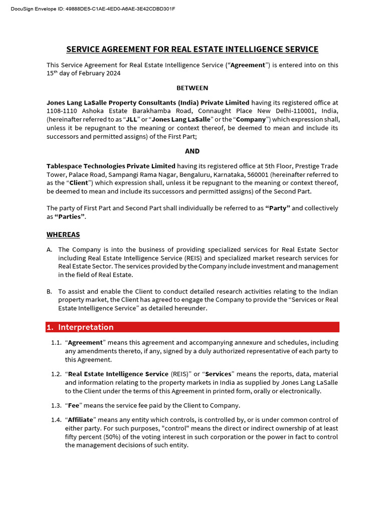 JLL Service Agreement 2024 - From Tablespace Technologies | PDF | Taxes ...