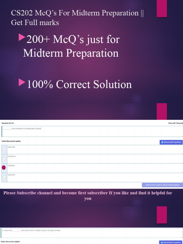 cs202 Midterm Preparation Mcqs | PDF