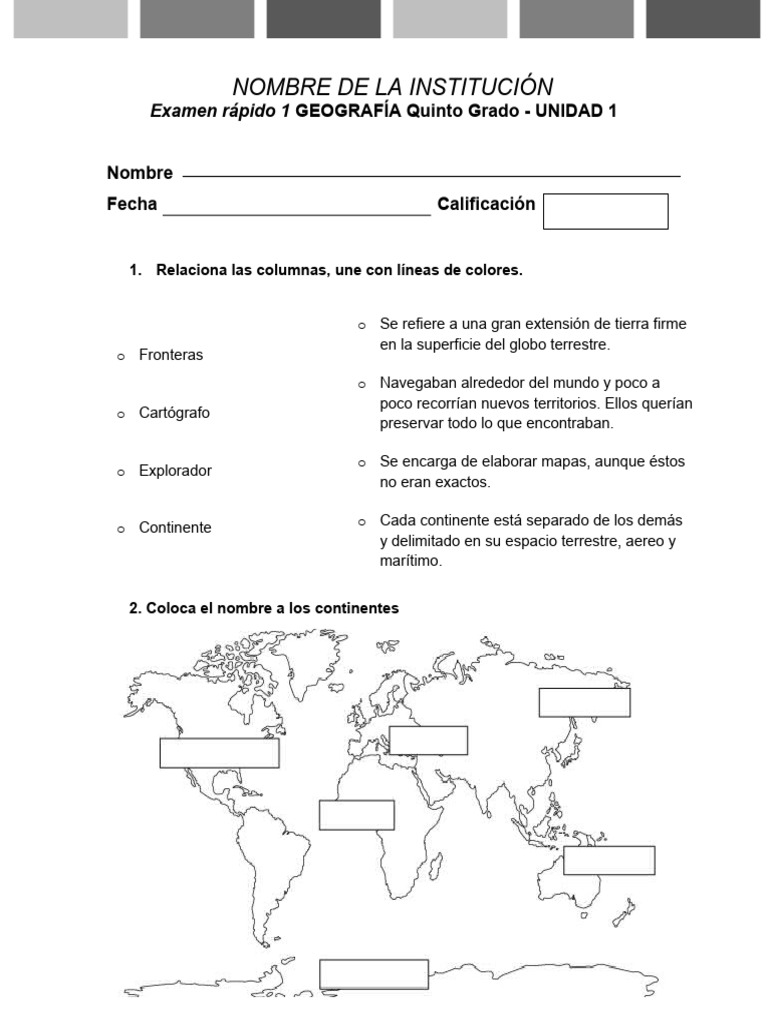 Examenes Rapidos Unidad 1 5019 - Examenrapido - 5 - Geografia | PDF ...