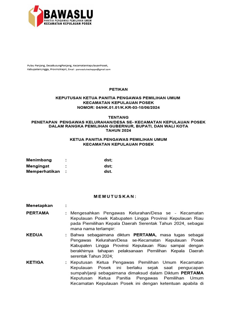 Petikan SK Panwascam 2024 | PDF