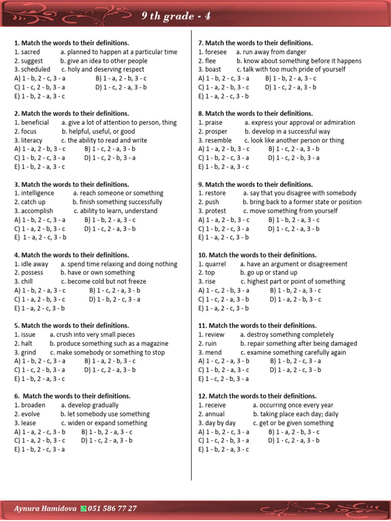 9th Grade Vocabulary Definitions | PDF | Cognition