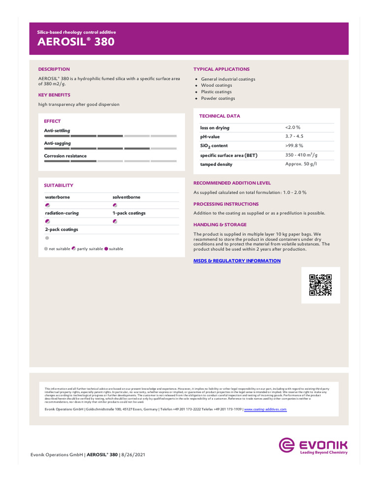 Aerosil 380 | PDF | Coating | Materials