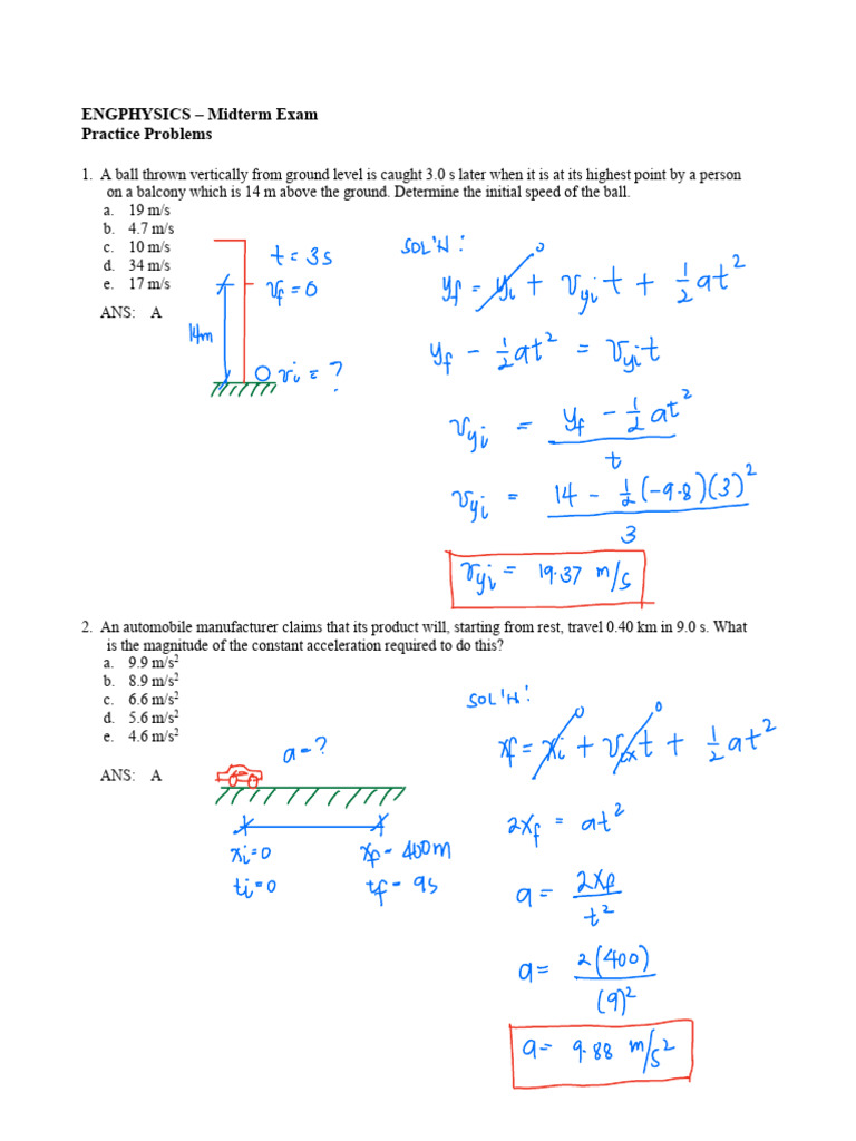 Physics Midterm Practice Problems | PDF | Tension (Physics) | Force